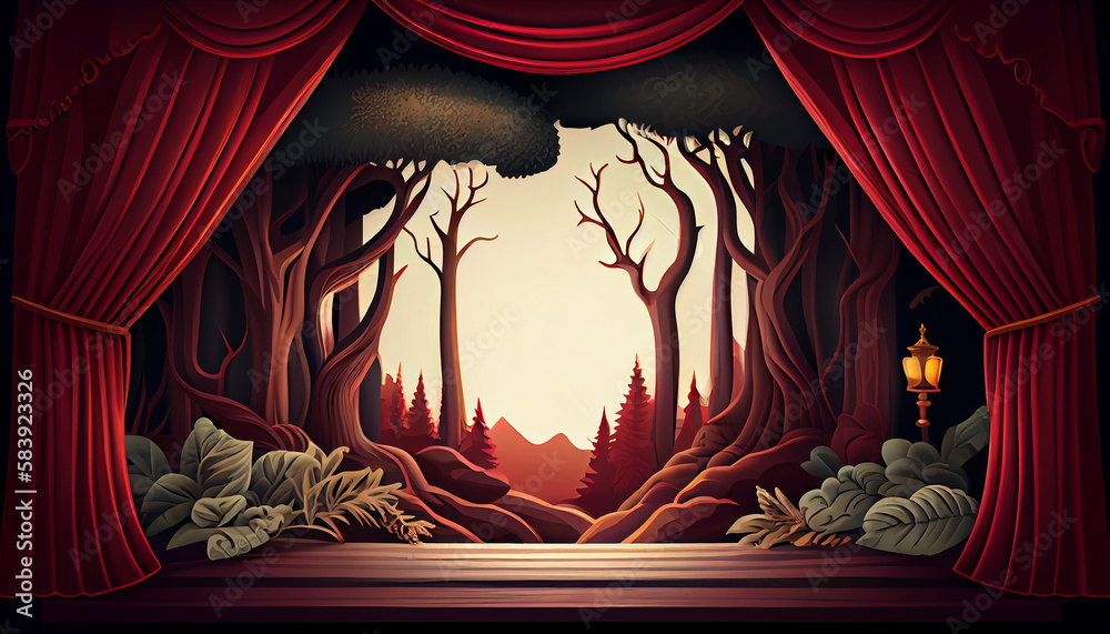 Theater stage with red curtains and spotlights for cartoon Ai generated ...