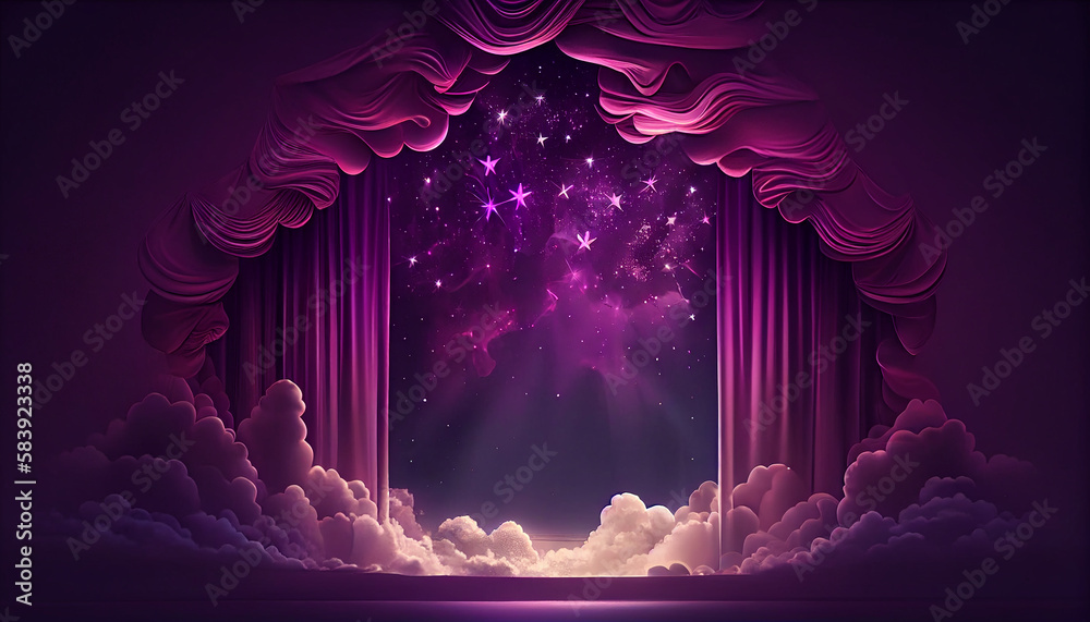 Theater stage with red curtains and spotlights for cartoon Ai generated ...