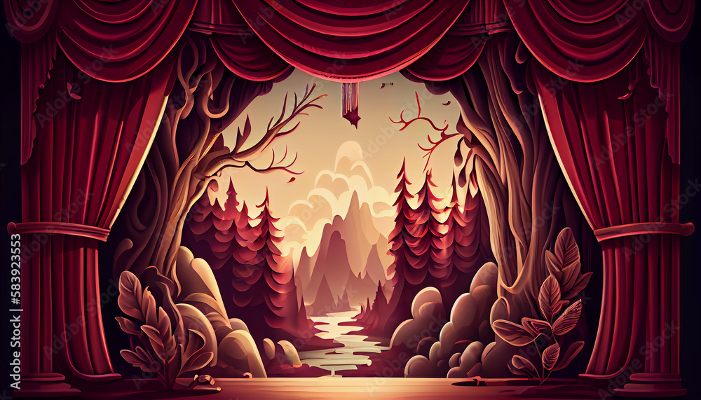 Theater stage with red curtains and spotlights for cartoon Ai generated ...