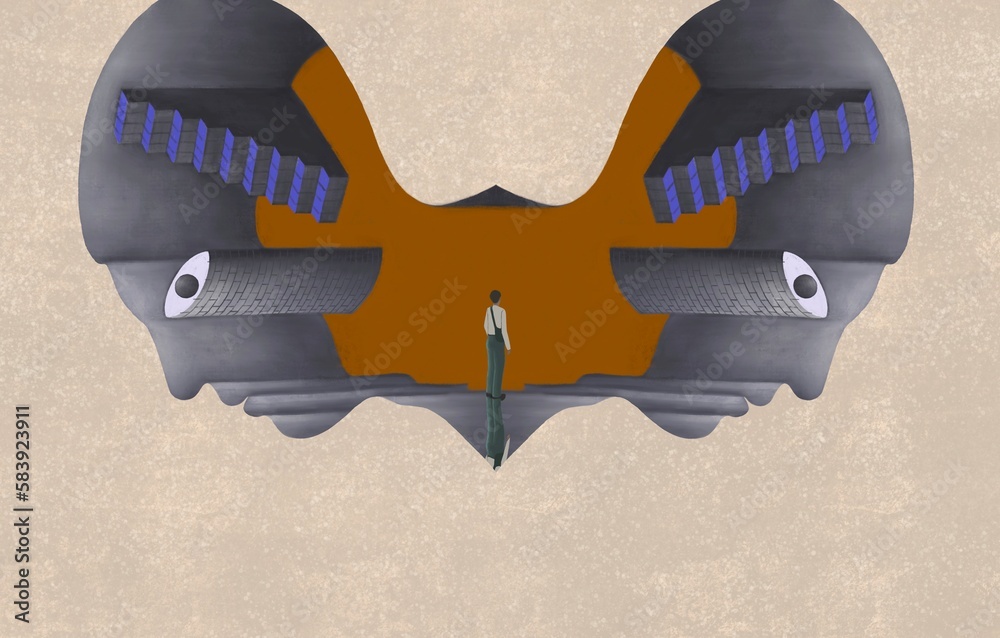 Brain mind psychology and confusion concept art, 3d illustration ...