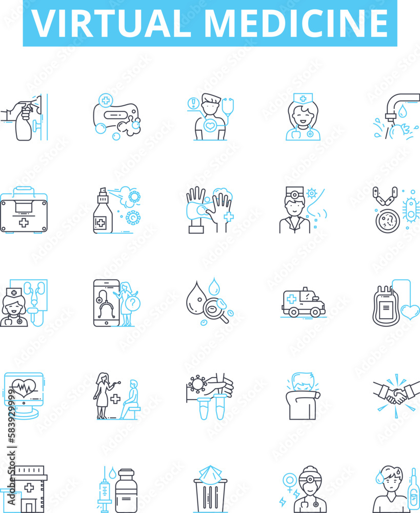 Virtual medicine vector line icons set. Virtual, Medicine, Telemedicine ...
