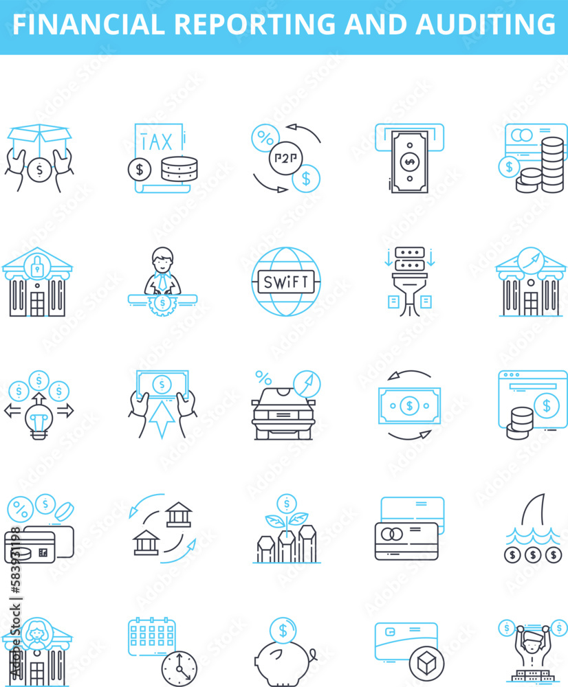 Financial reporting and auditing vector line icons set. Auditing ...