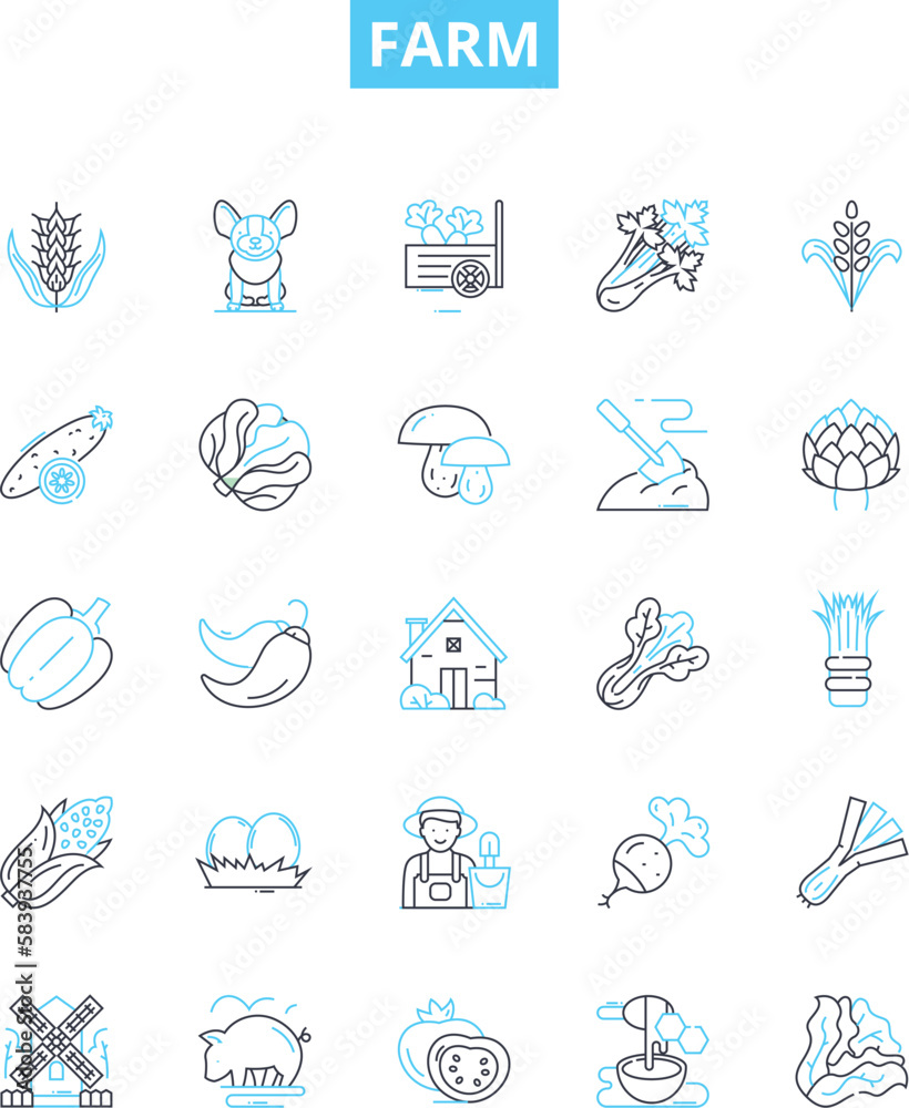Farm vector line icons set. Farm, Agriculture, Crops, Livestock ...