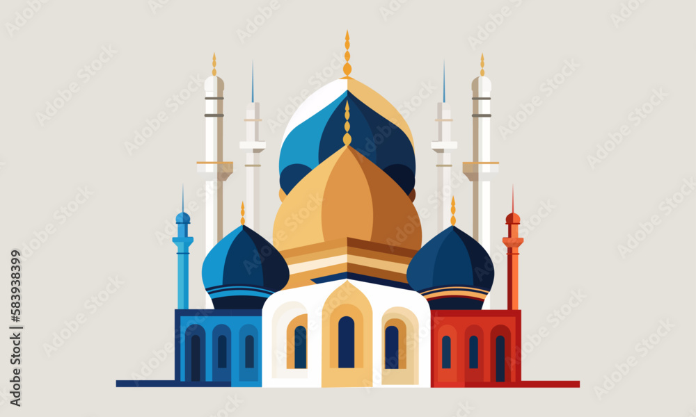 a stylized of a muslim mosque,a flat design of a masjid for Islamic ...