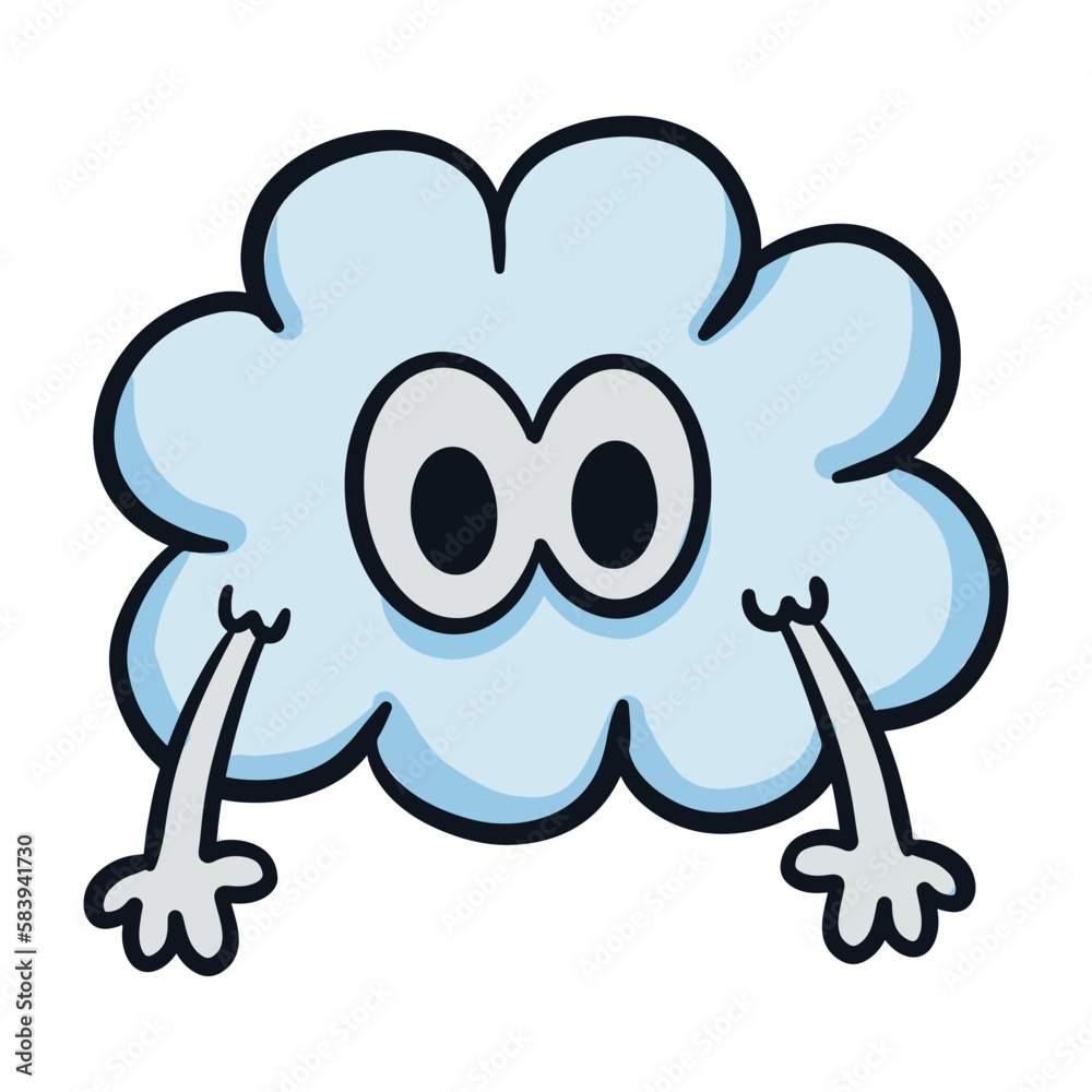 Hand drawn cloud with hands cartoon illustration isolated on white ...