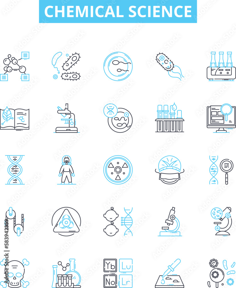 Chemical science vector line icons set. Chemistry, molecules, reactants ...