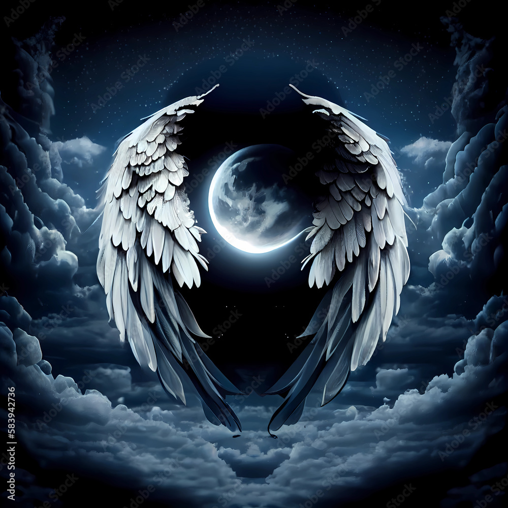 angel wings in the moonlight Stock Illustration | Adobe Stock