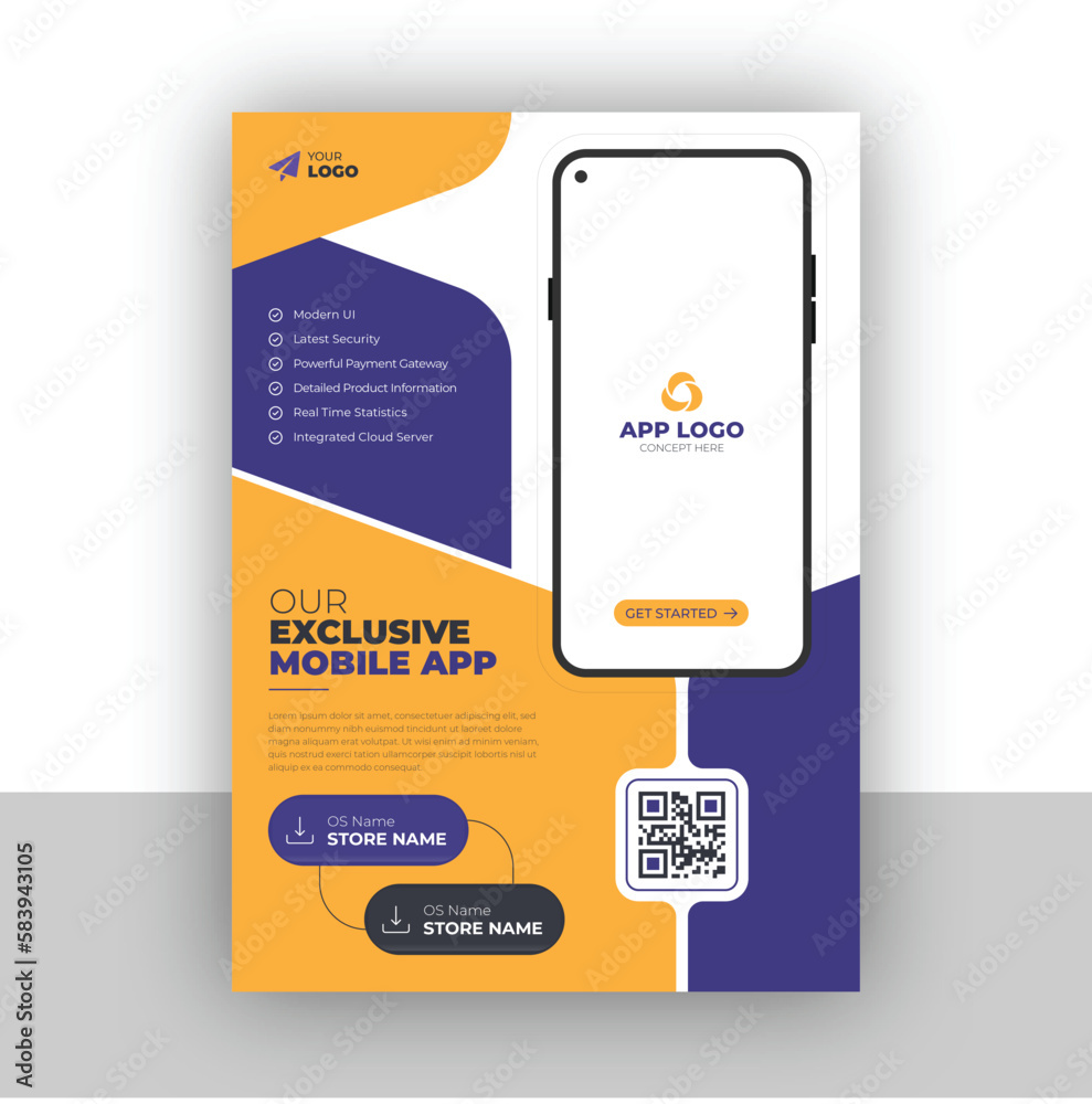 Flyer design or brochure cover template for mobile application design ...