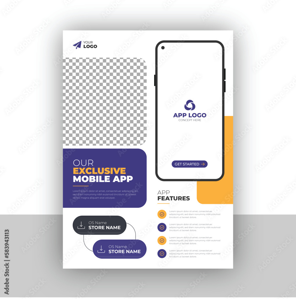 Flyer design or brochure cover template for mobile application design ...