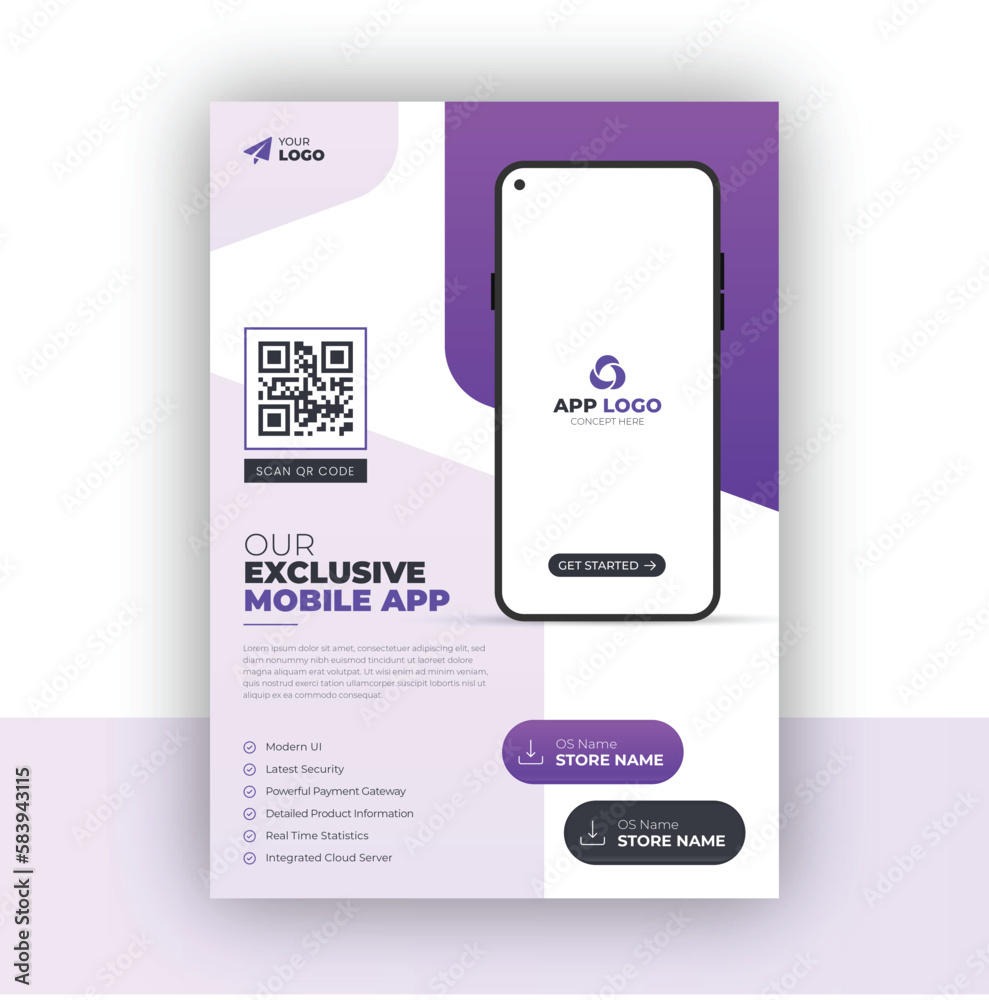 Flyer design or brochure cover template for mobile application design ... Flyer design or brochure cover template for mobile application design ...