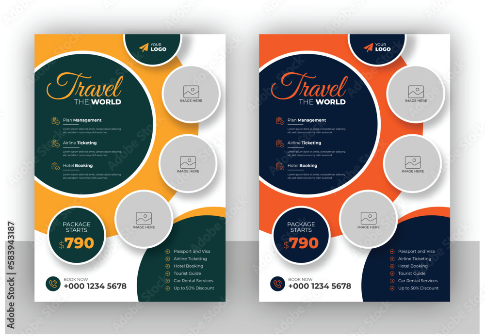 Flyer design and brochure cover page template for travel agency ...