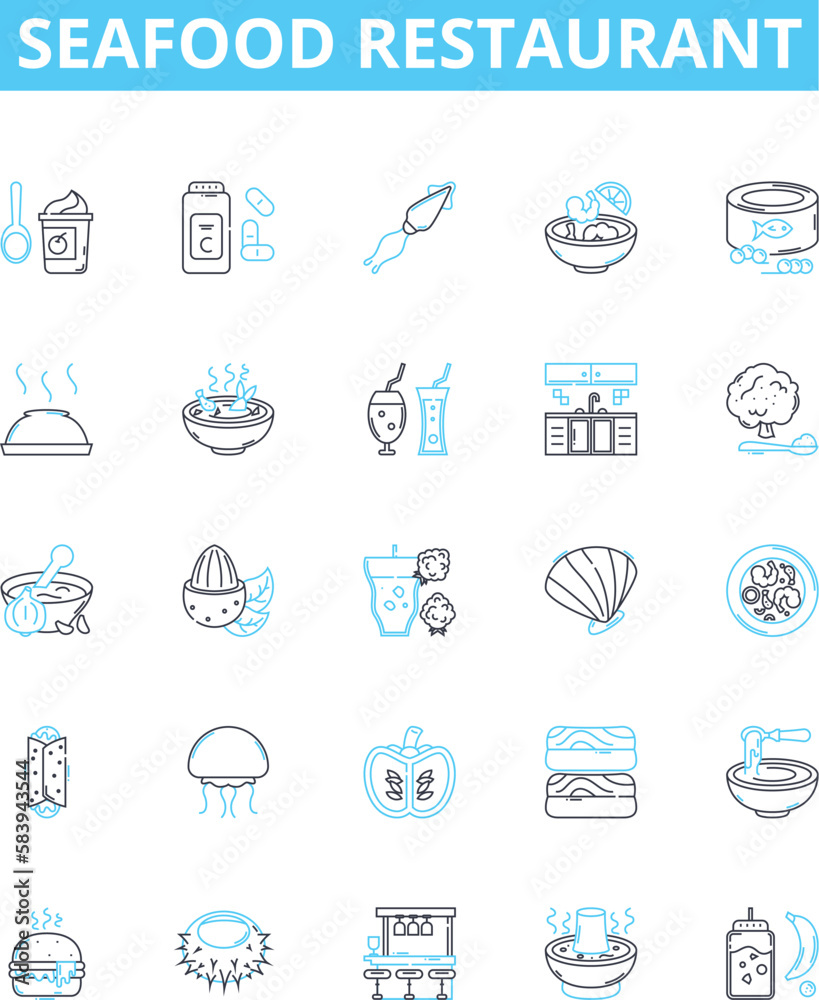 Seafood restaurant vector line icons set. Seafood, Restaurant, Fish ...