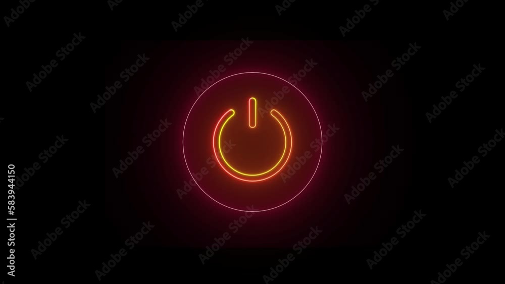 Abstract neon light power button turning on , off and looping animation ...