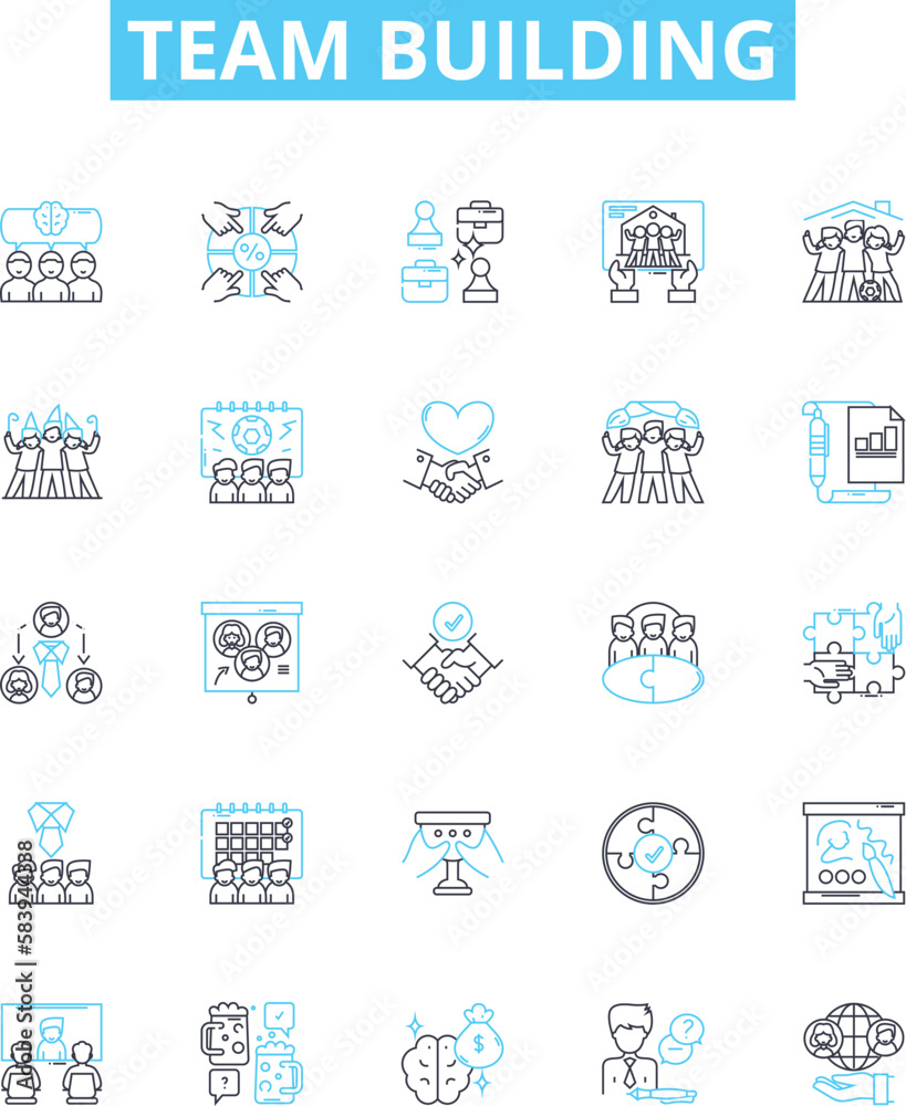 Team building vector line icons set. Collaborate, Networking, Engage ...
