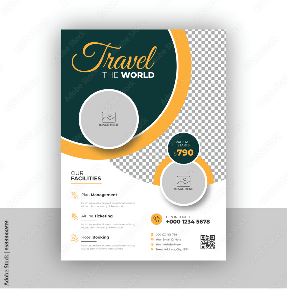 Flyer design and brochure cover page template for travel agency ...