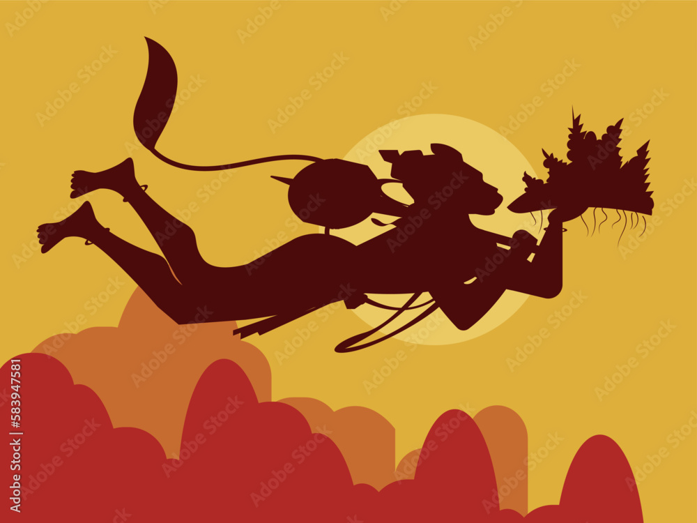 Lord Hanuman flying with carrying a large hill.vector illustration ...