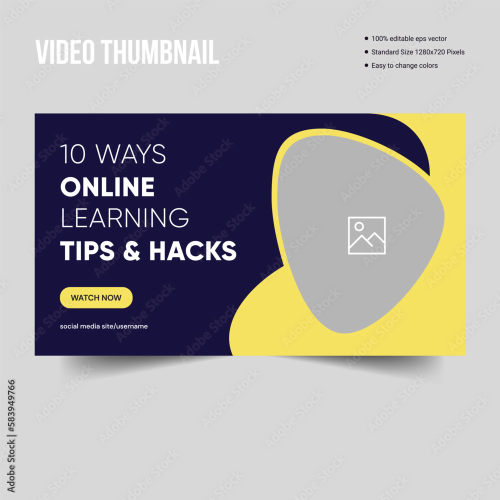 Online education video thumbnail banner template design, learning tips ...