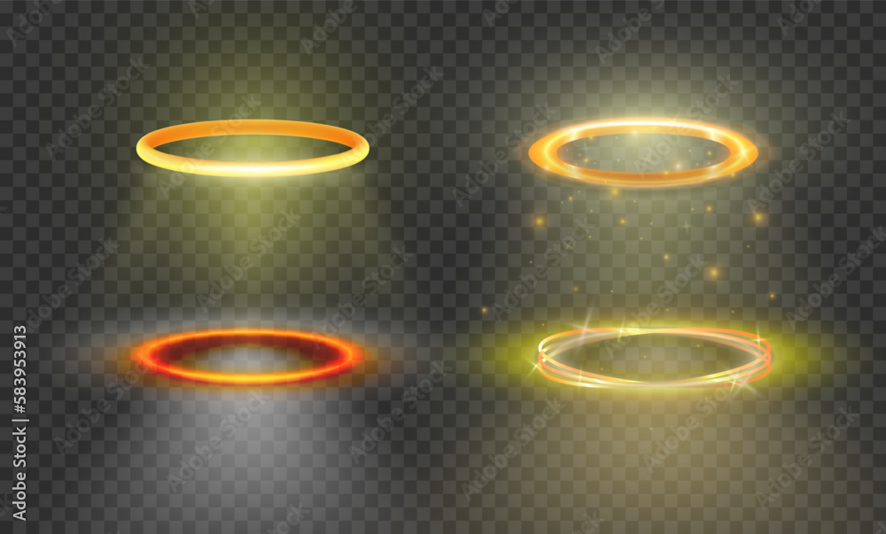 Collection of 4 three dimensional shiny golden nimbus isolated on ...