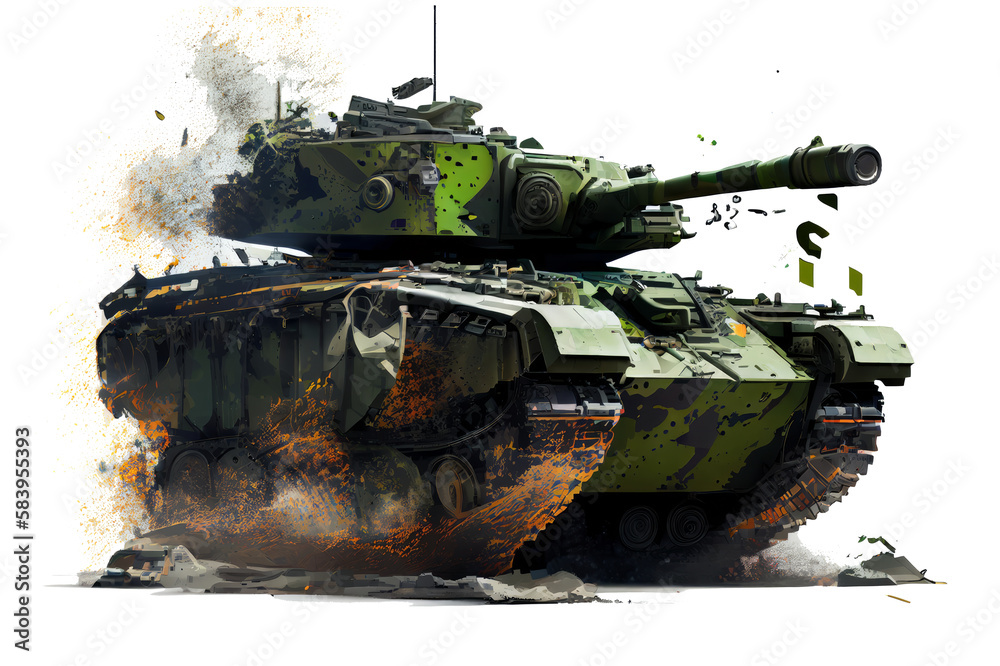 Military tank side view isolated on white, with transparent background ...