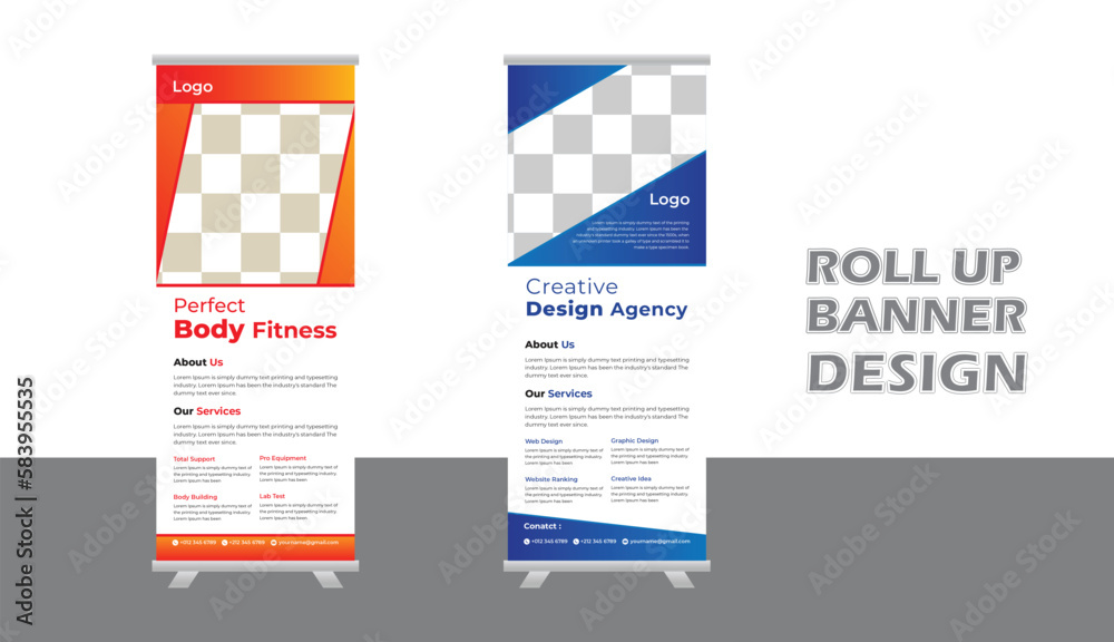 Modern Business Roll-up banner design template, vertical, abstract ...