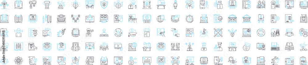 Learning process vector line icons set. Knowledge, Education ...
