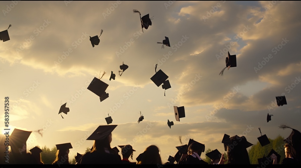 throwing a toga cap at graduation - AI Generated Stock Illustration ...
