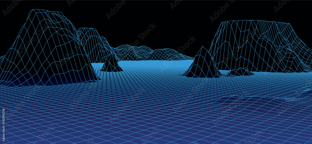 Abstract vector wireframe landscape background. Wireframe landscape ...