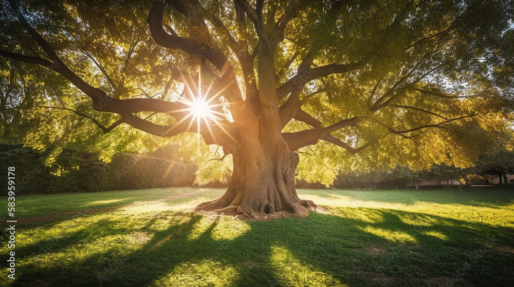 Earth's Day. Big Tree with sunset background - Golden Hour - AI ...
