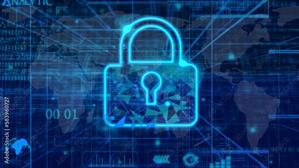 Technology background animated cyber security system pad lock with ...