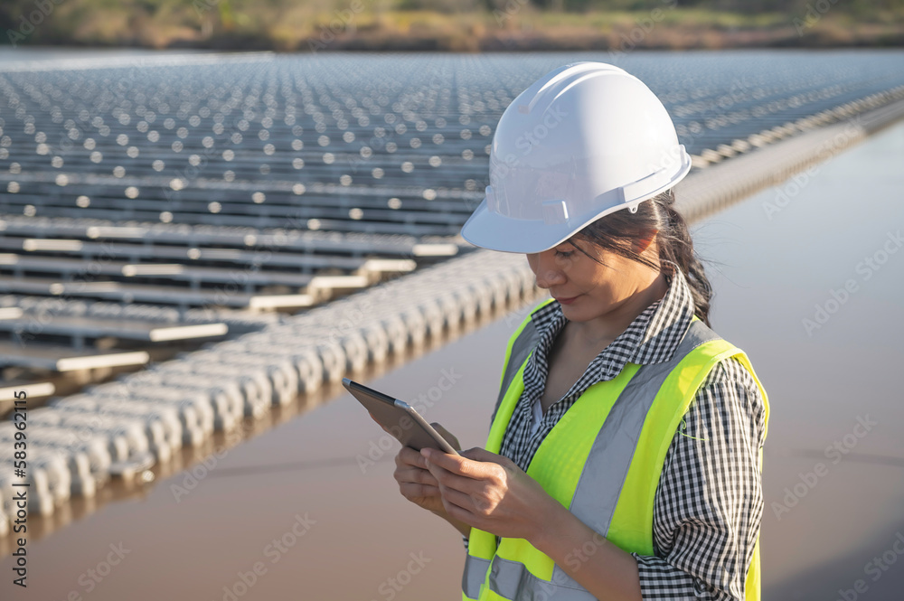 Asian engineer working at Floating solar farm,Renewable energy ...