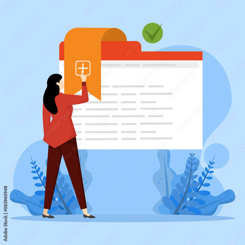 Woman viewing web page in windows browser with bookmarks. Website ...