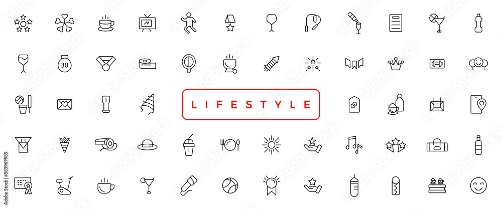 Lifestyle and Entertainment icons. Thin line icons collection Stock ...