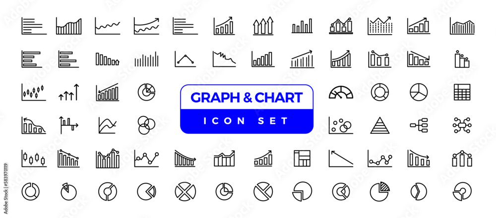 Growing bar graph icon set. Business graphs and charts icons ...
