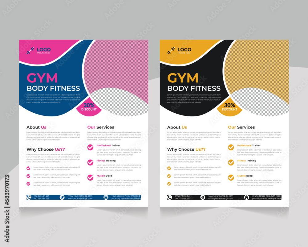 Abstract modern body building and gym body fitness flyer template ...