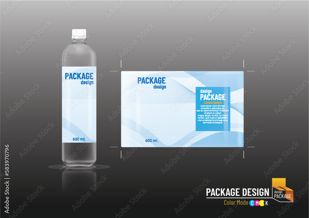 Package design, Label & Plastic bottles, Blue curve background, Vector ...