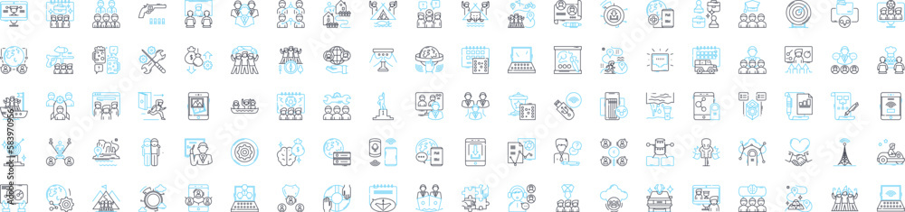 Vetor de Team network vector line icons set. Team, Network, Collaborate ...