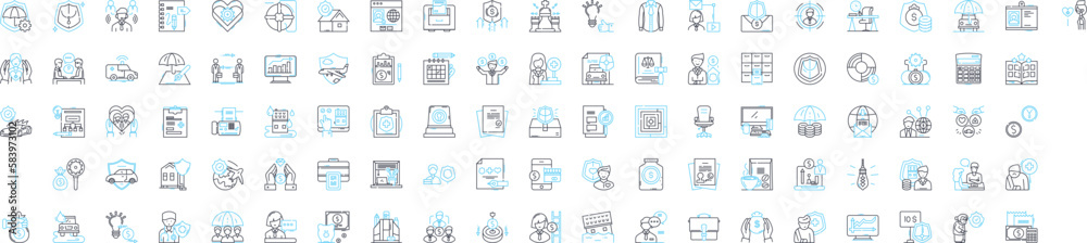 Commercial insurance vector line icons set. Business, Liability ...