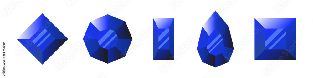 Set of 3D blue diamonds. Isolated vector and PNG illustration on ...