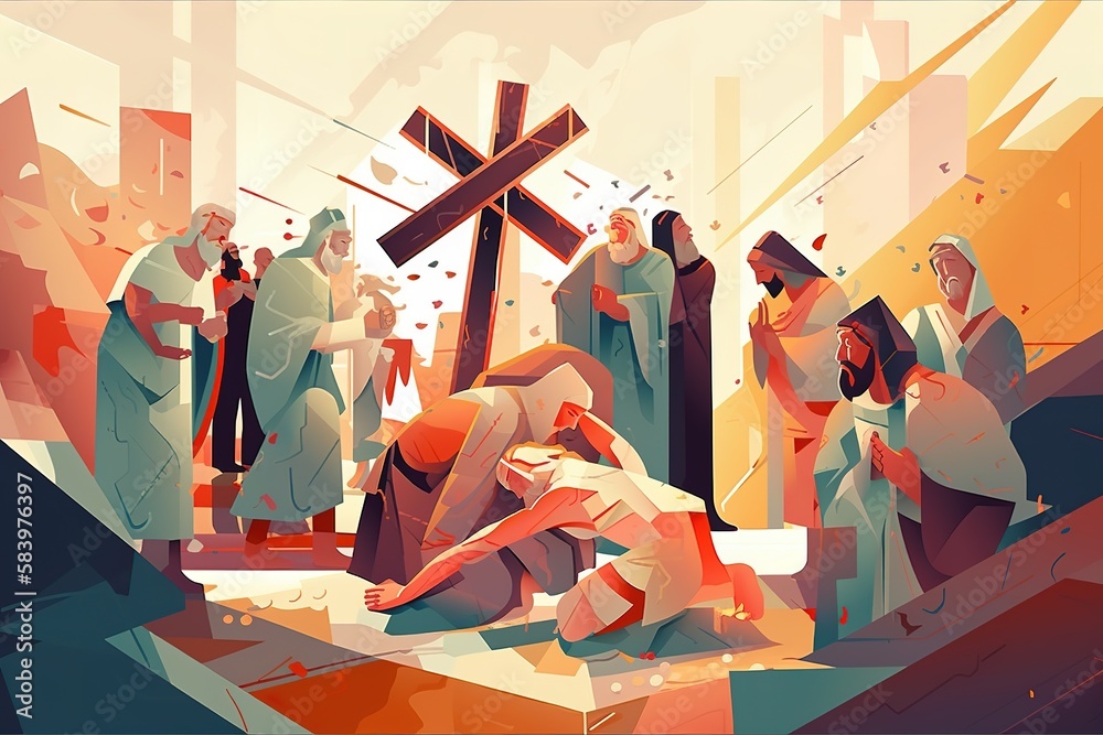 Biblical vector illustration series Way of the Cross or Stations of the ...
