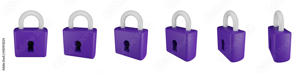 3D lock icon animation set, cartoon padlock clipart, information ...