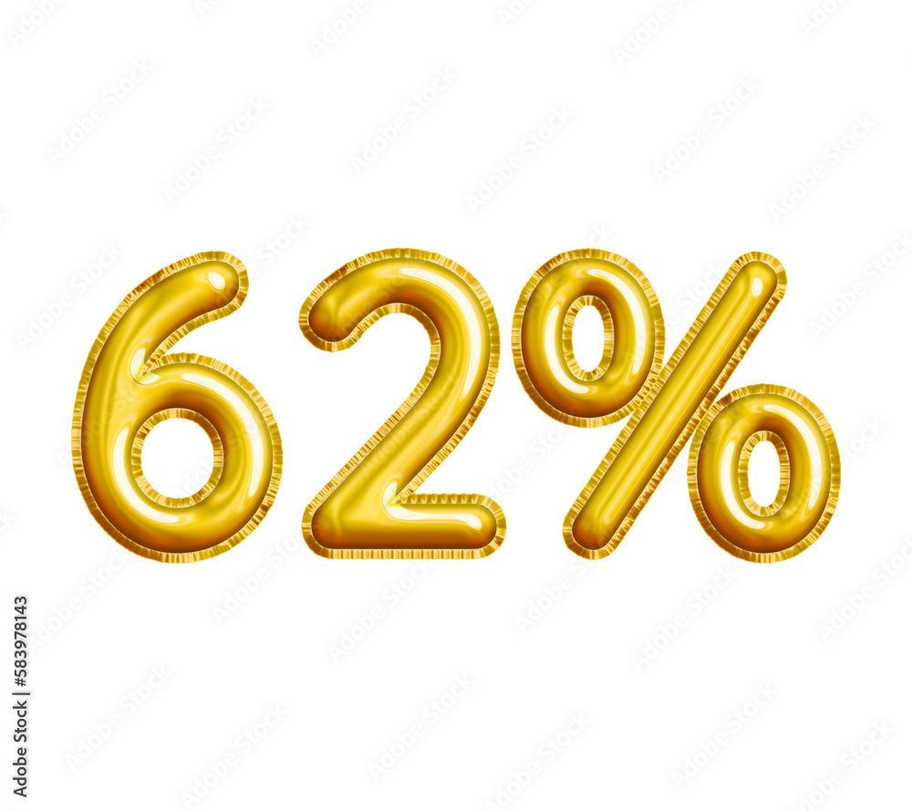 62% or Sixty-two Percent 3D Gold Balloon. You can use this asset for ...