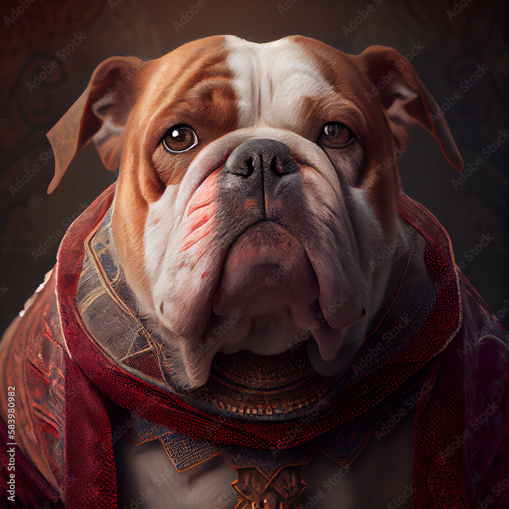 Realistic lifelike overweight fat dog bulldog puppy pup in Medieval ...