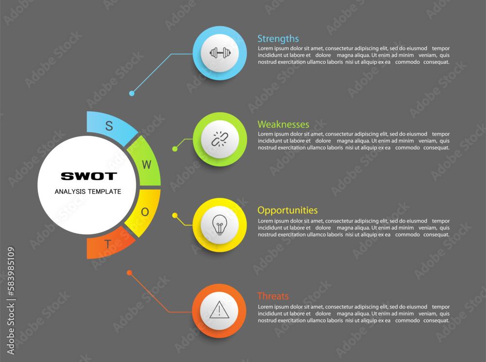 Swot infographic analysis template. Background with icon and Four ...