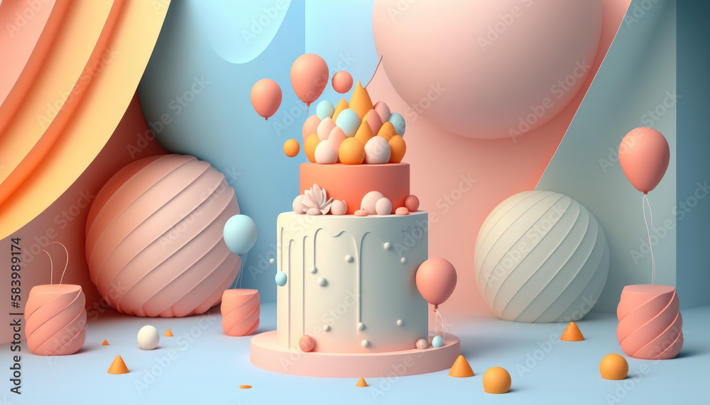 Beautiful birthday party with cake pastel colors wallpaper with copy ...