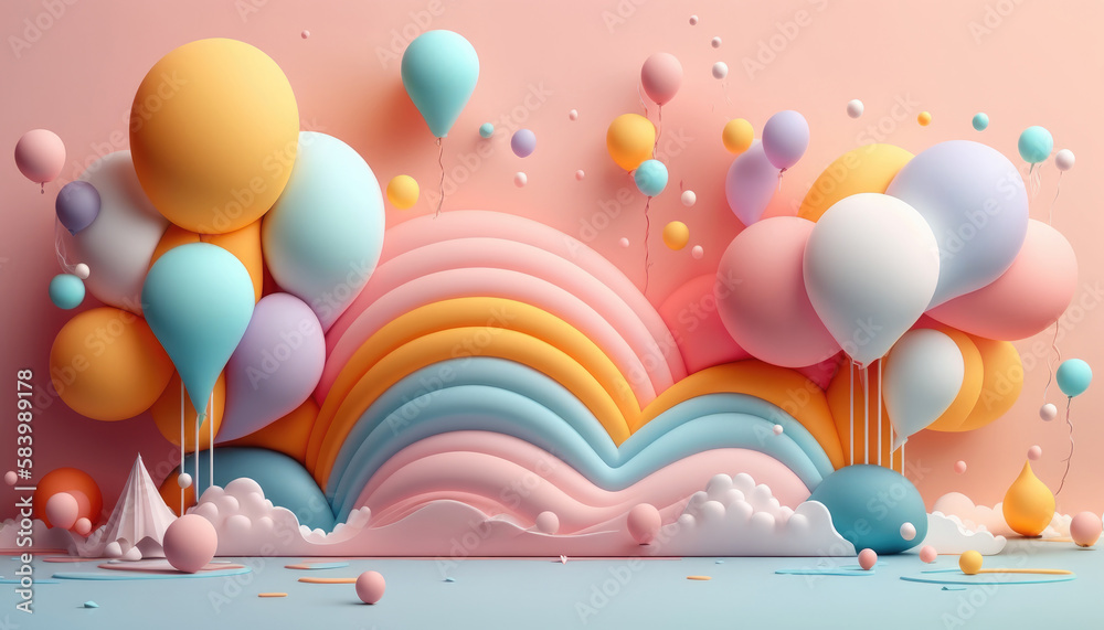 Beautiful birthday party with balloons pastel colors wallpaper with ...