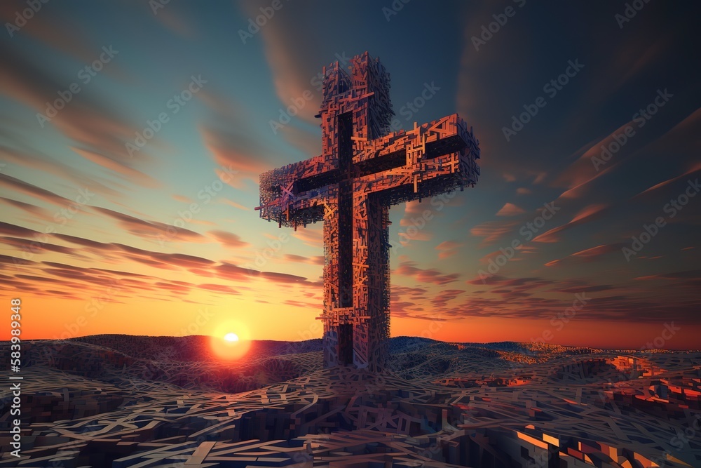 Jesus Christ - Cross At Sunset. Generative AI Stock Illustration ...