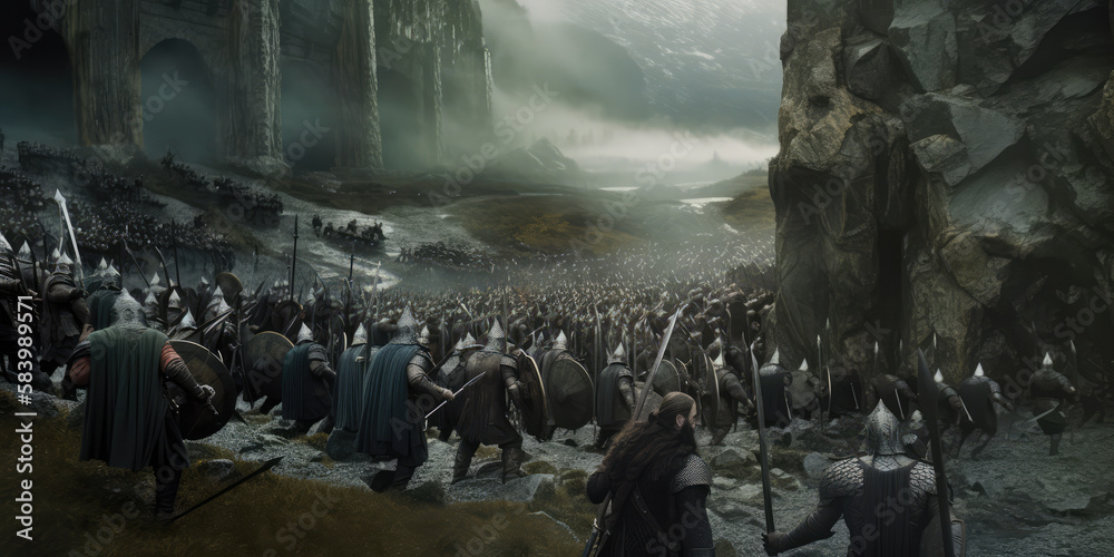 War in the dark ages with large armies and soldiers in full armour ...