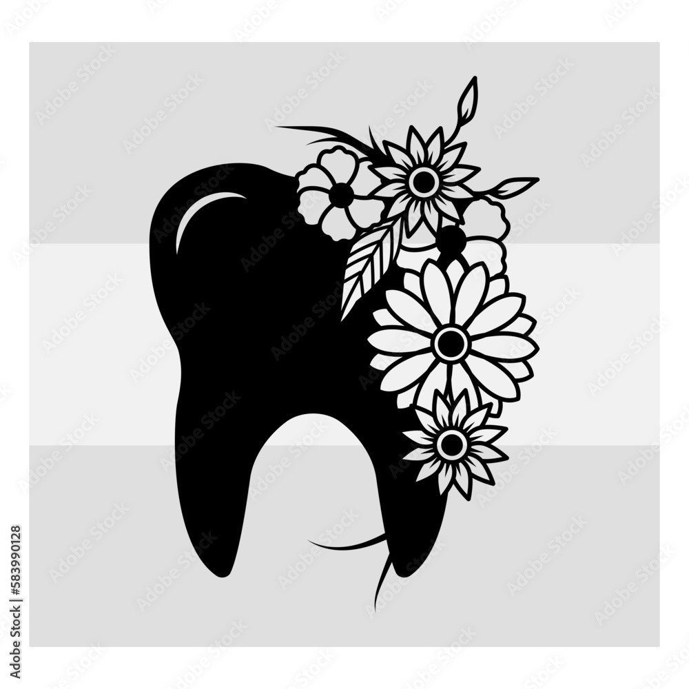 Vetor de Floral And Tooth SVG, Tooth, Human Teeth, Dental Svg, Wisdom ...