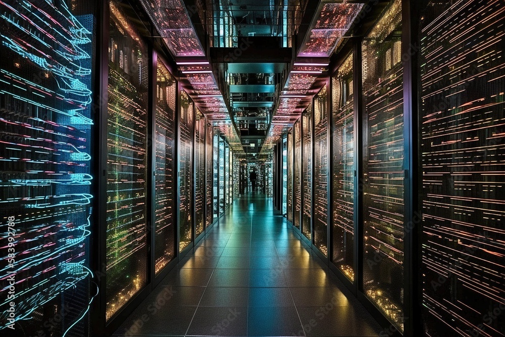 State-of-the-Art Data Center, Mainframes, Rack Servers, LED Lights ...