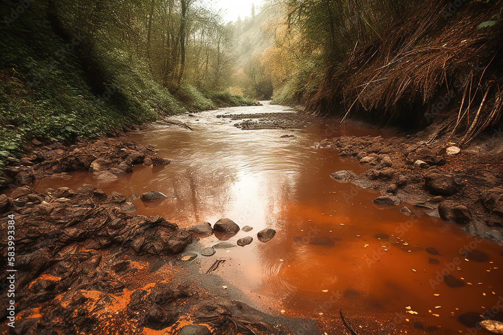 Polluted river. Filthy water and toxic waste. Stock Illustration ...